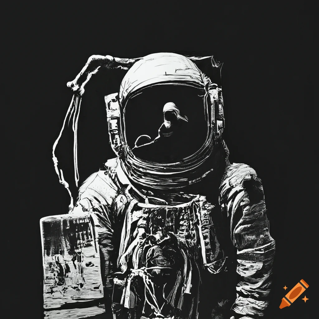 Skeleton astronauts in space black ink drawings on Craiyon