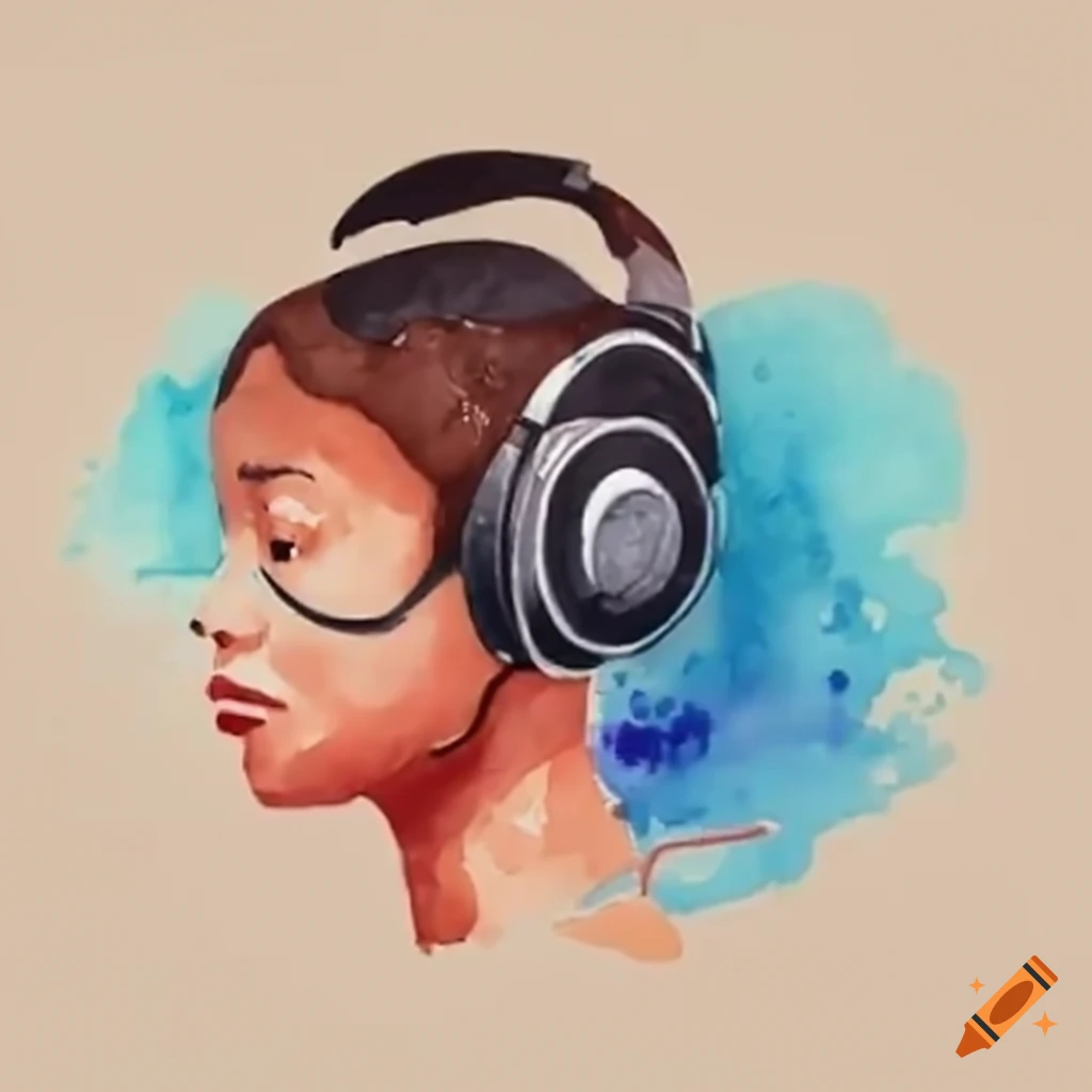 Person with headphones walking and tuning into radio station on Craiyon