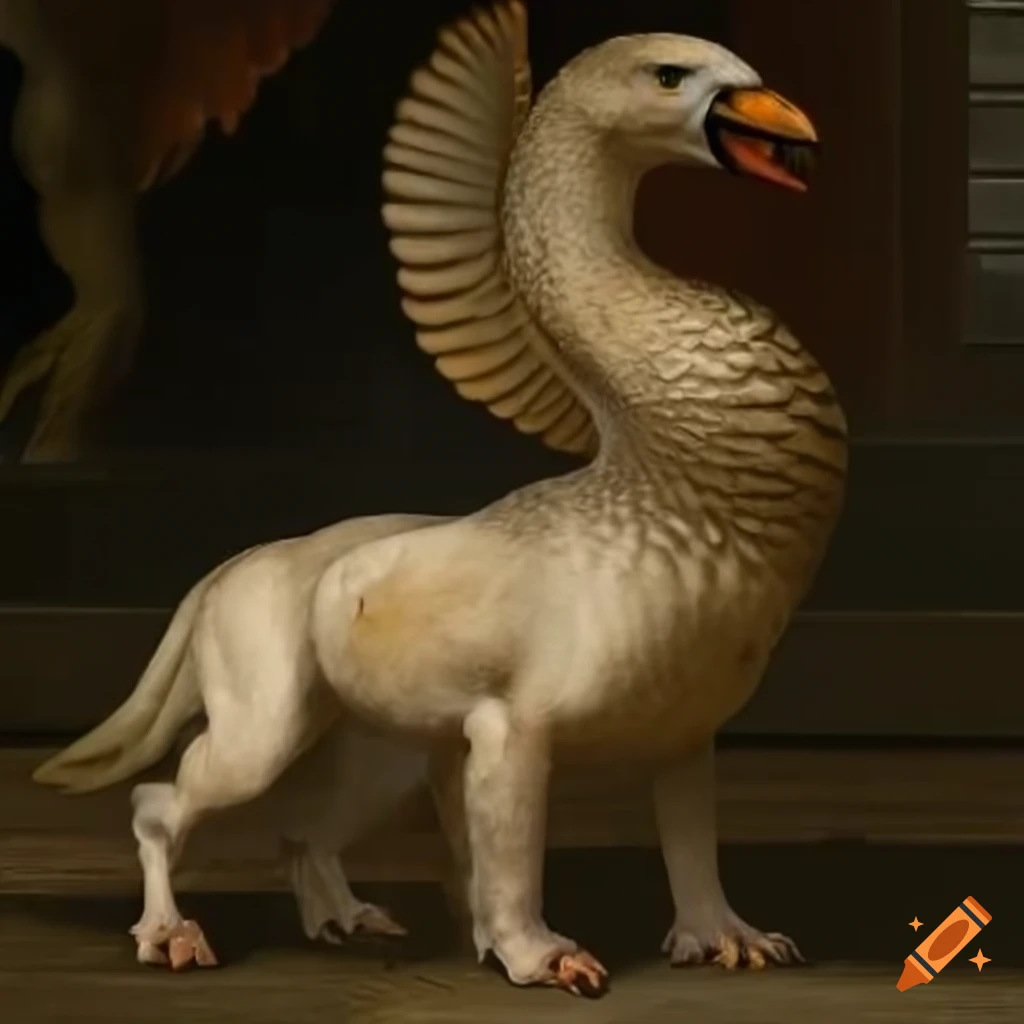 Mythical creature with swan head and dog body on Craiyon