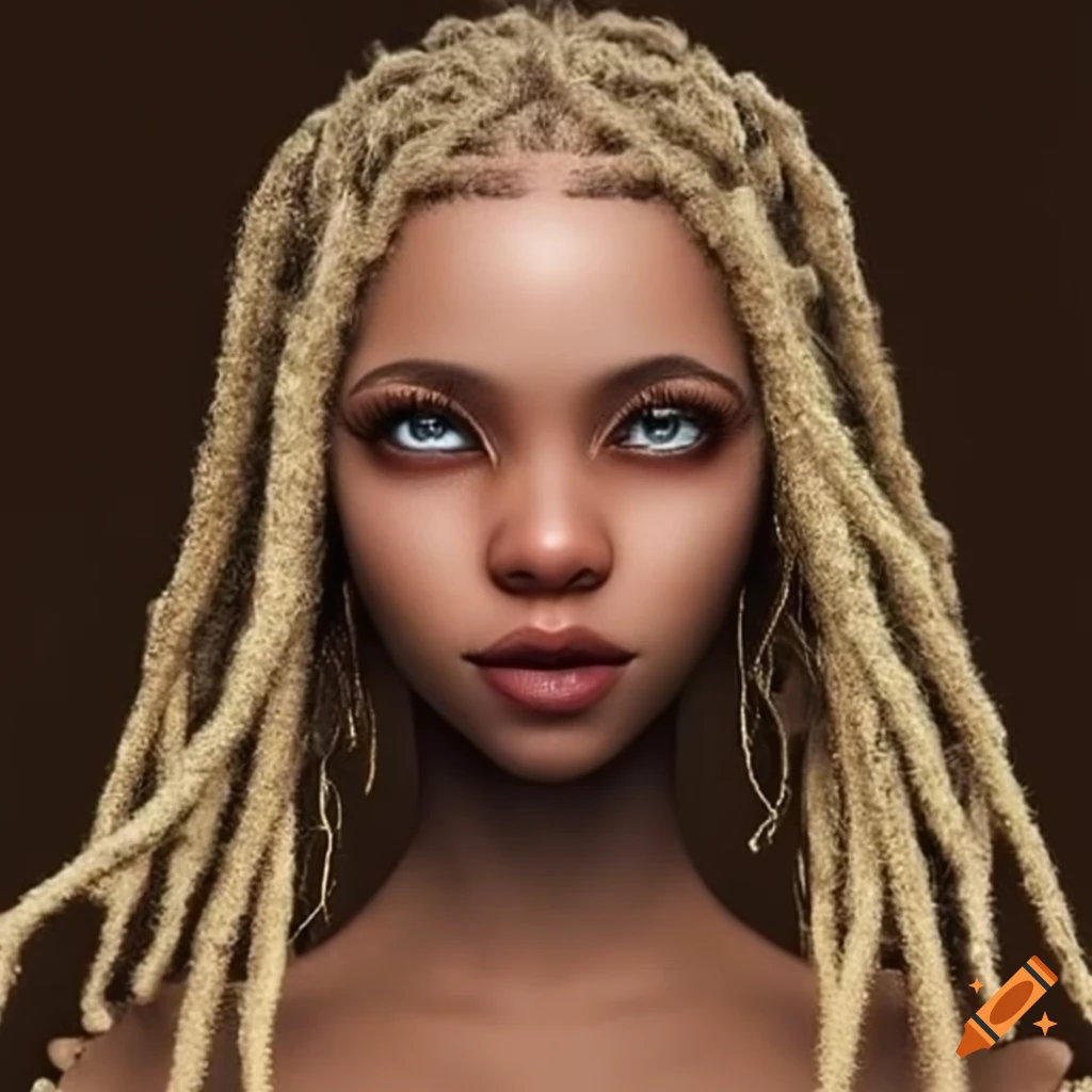 Light-skinned black elf girl with blonde locs and green eyes on Craiyon