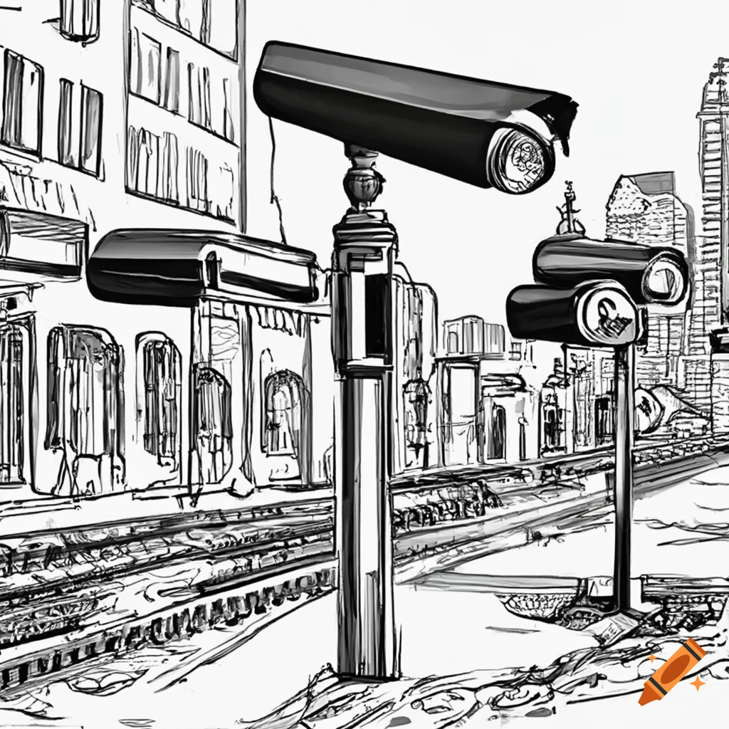 Crowded train station with multiple surveillance cameras on Craiyon