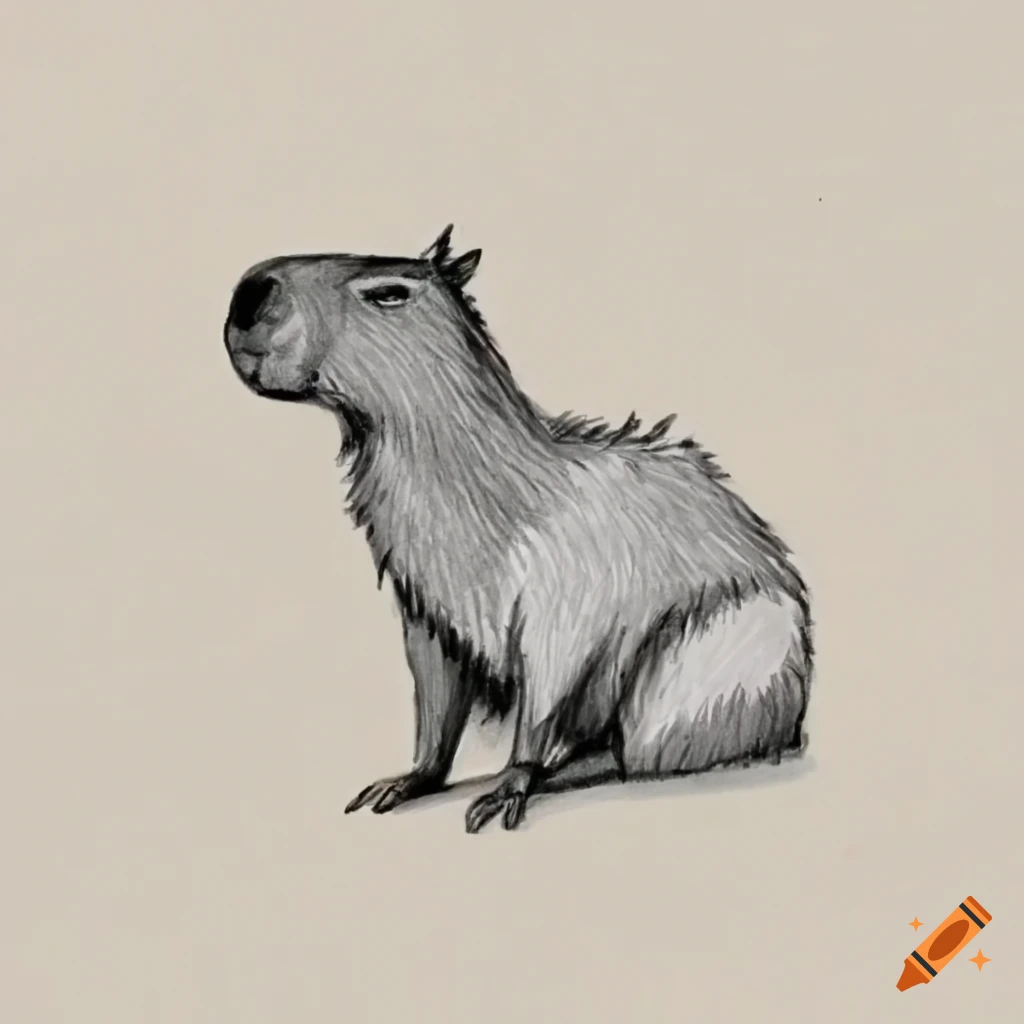 Happy capybara pencil drawing in cartoon form on Craiyon