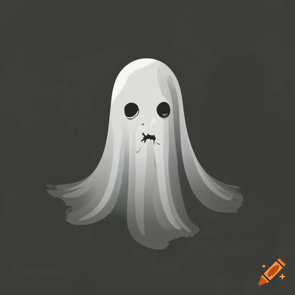 Ghost with expressionless face in a black background on Craiyon