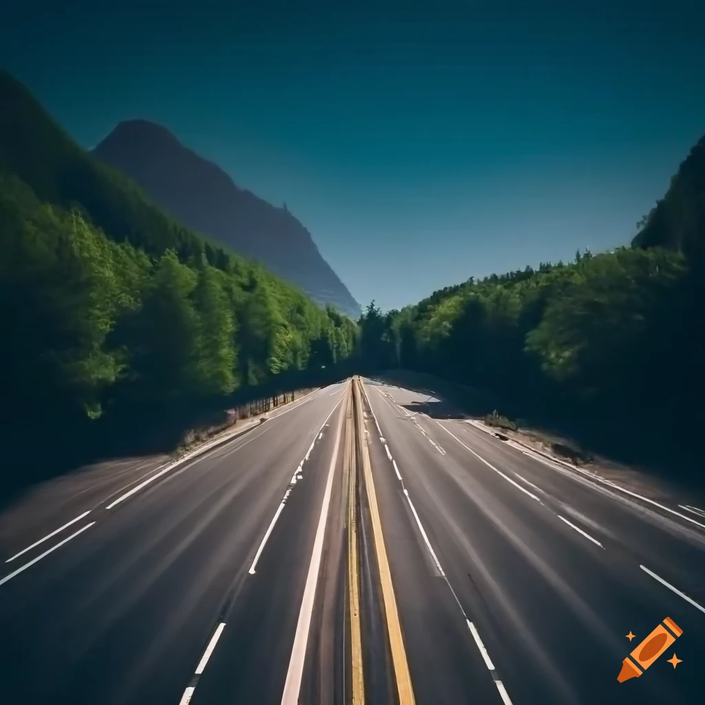 Empty freeway with greenscape on the sides and a single offramp on Craiyon