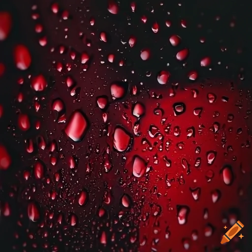 Red water drops on glass with a black background on Craiyon