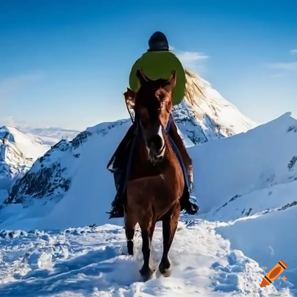 Joe biden riding a horse up a snowy mountain on Craiyon