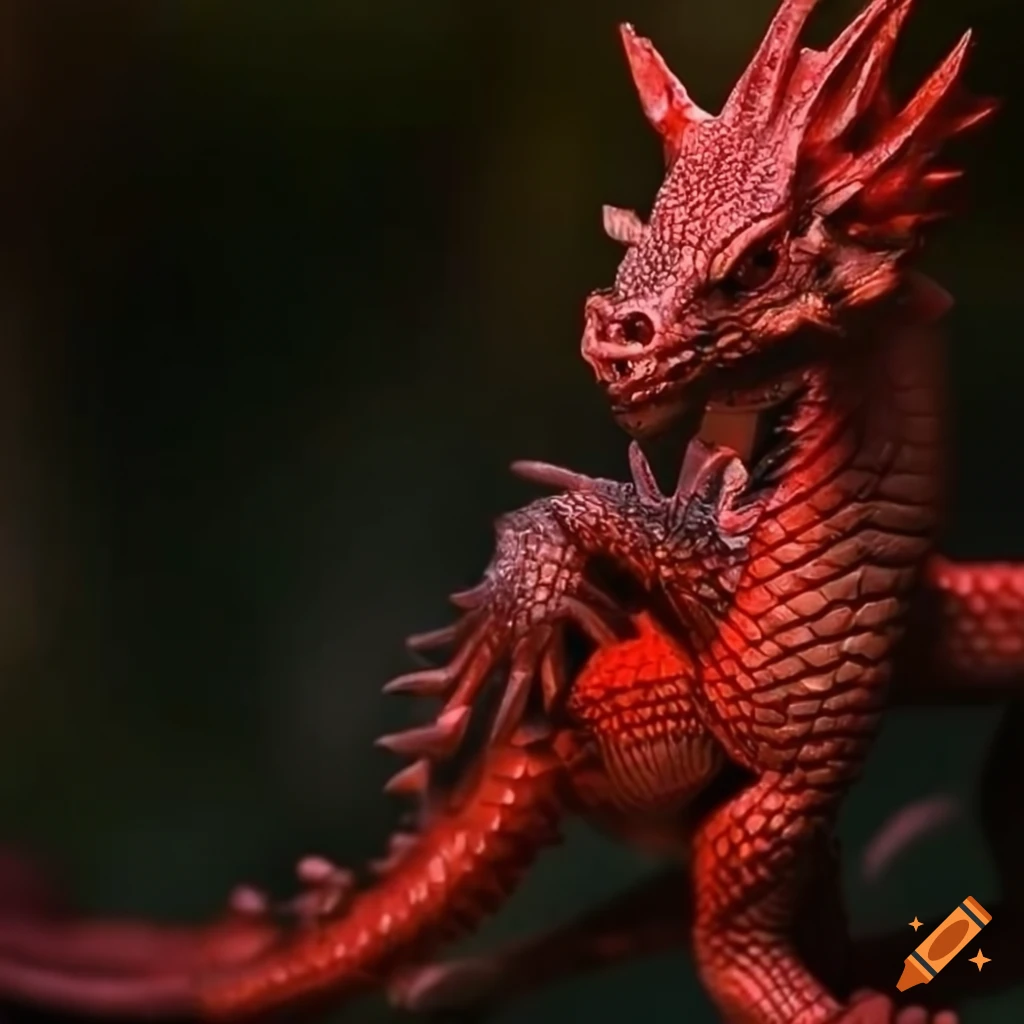 Medieval dragon with red accents, large in size on Craiyon