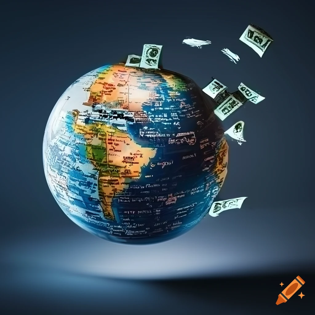 Planet earth wallpaper with money flying around globe on Craiyon