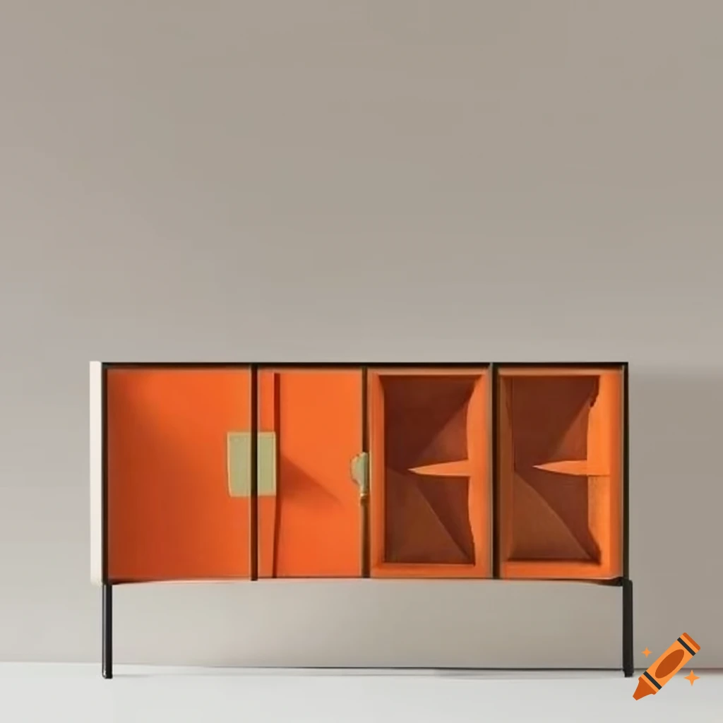 Orange frame sideboard with contemporary marquetry doors on Craiyon