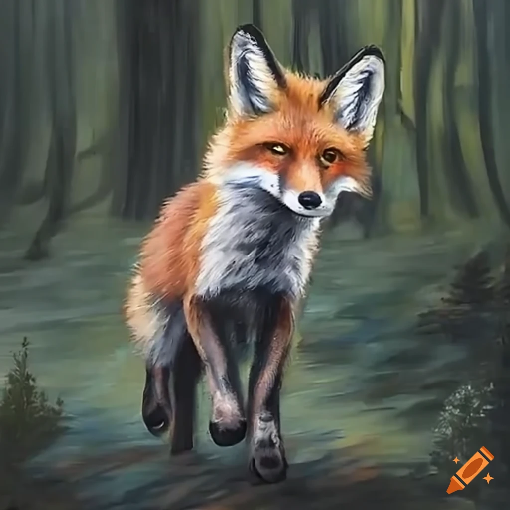 Cute fox running freely in the forest on Craiyon