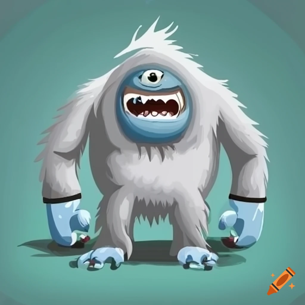 Cartoon image of a friendly yeti in simple colors on Craiyon