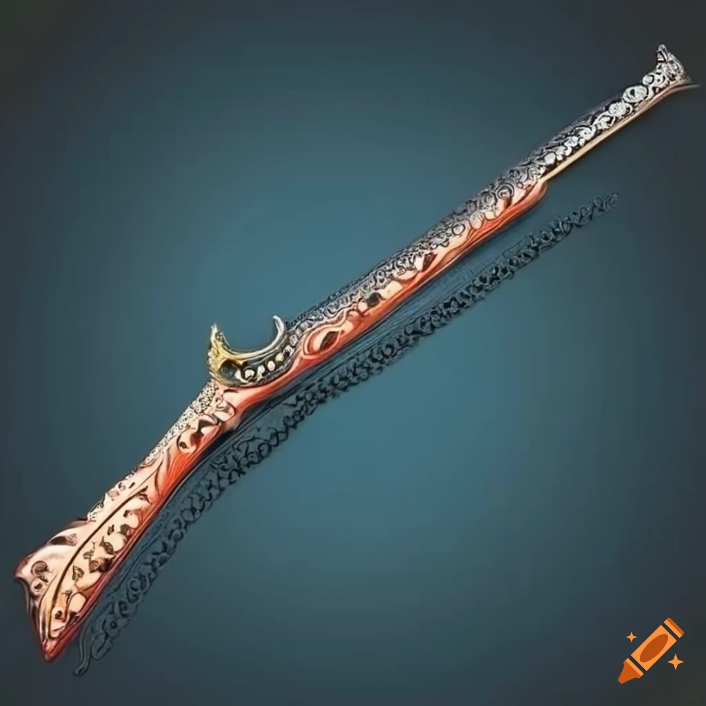 Intricate traditional musket adorned with decorative patterns on Craiyon
