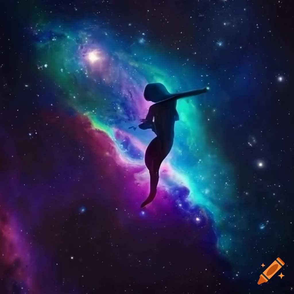 Surreal cosmic scenario with dancing space entities on Craiyon