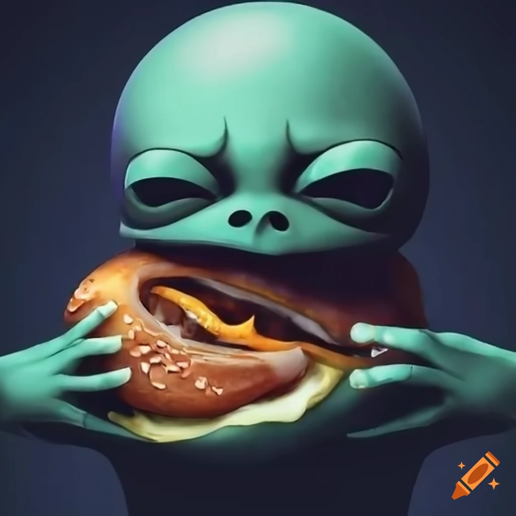 Alien eating a burger on Craiyon