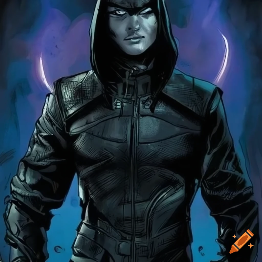 Comic book hero in a black jacket on Craiyon