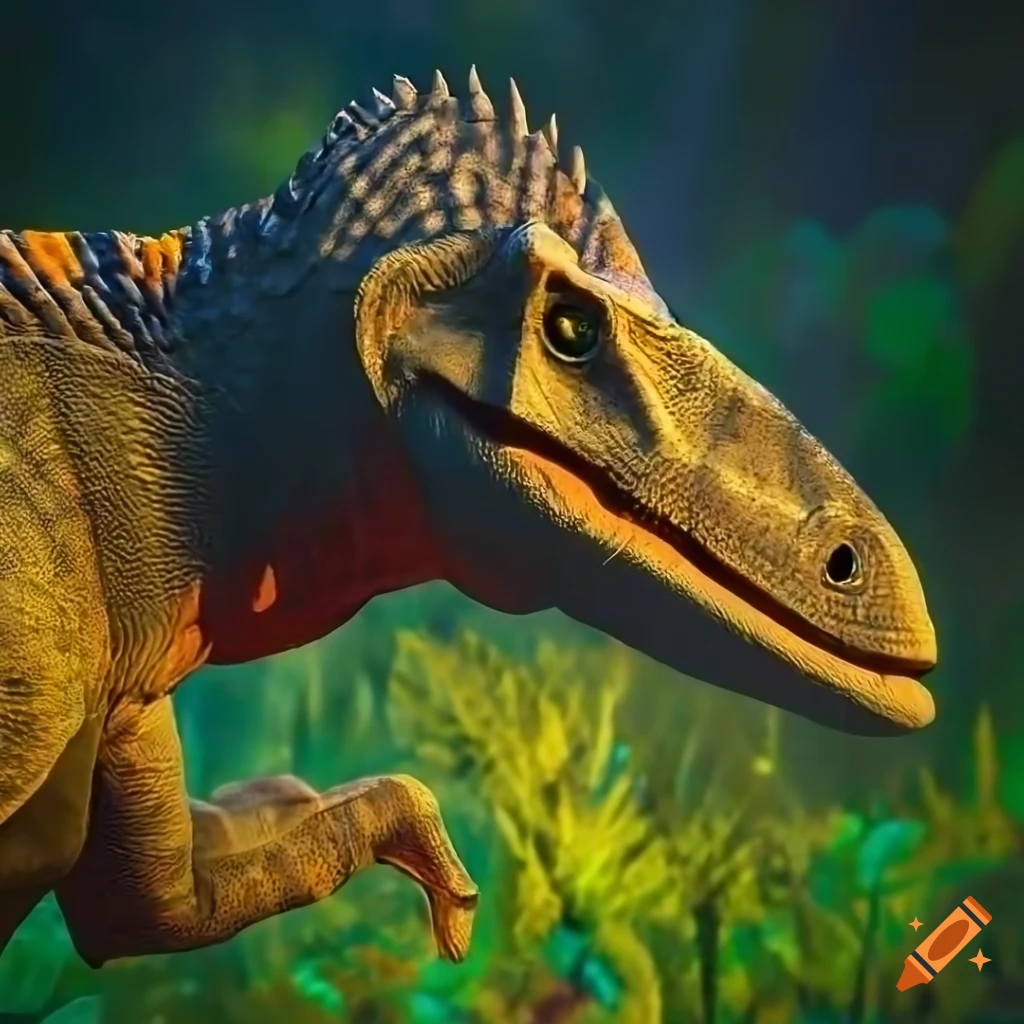 Pachycephalosaurus dinosaur in its forest environment with intricate ...