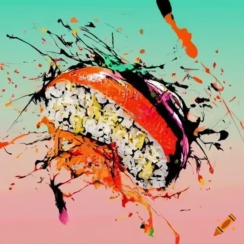 Abstract sushi artwork inspired by jackson pollock on Craiyon
