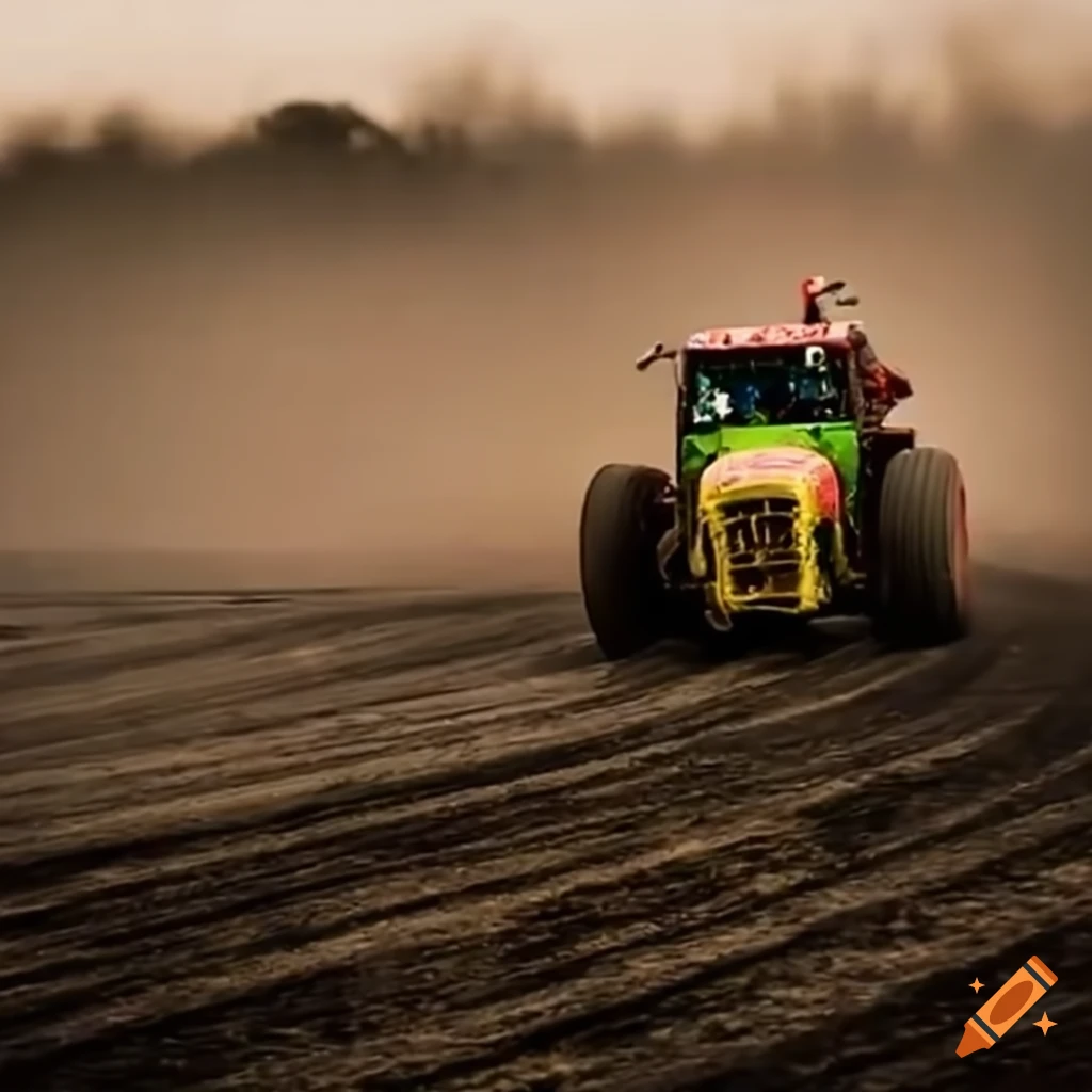 Tractor drifting on a racetrack on Craiyon