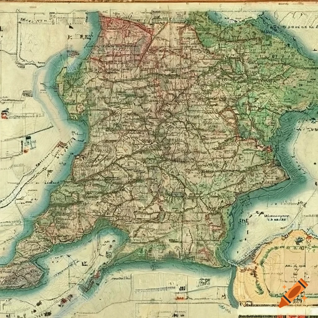 Road atlas map of forest region with towns, cities, and elevations on ...
