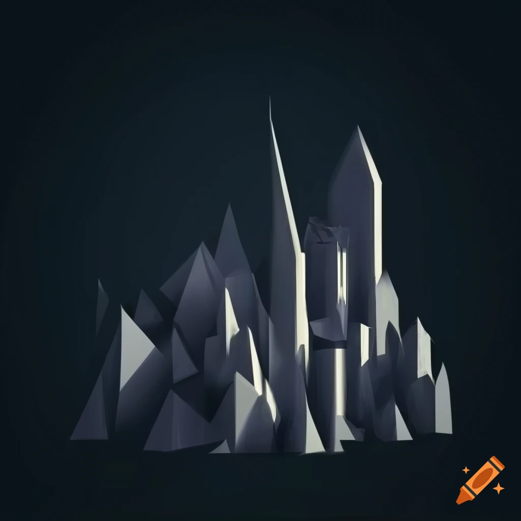 Gothic white abstract minimalistic triangular city on Craiyon