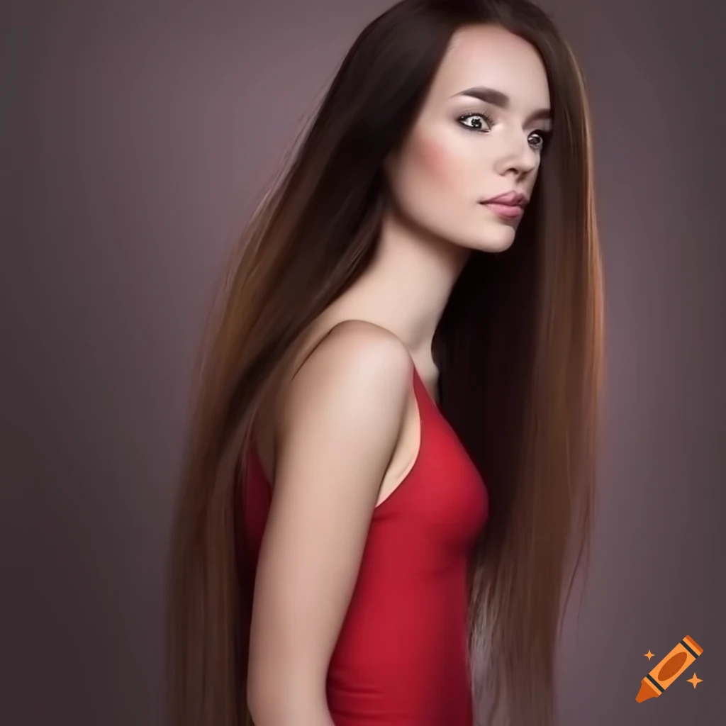 Beautiful woman with very long hair posing for a photoshoot on Craiyon