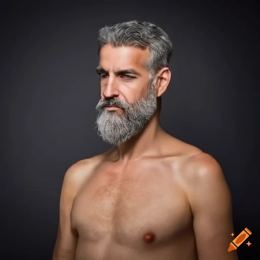 Handsome ancient greek man with grey beard in traditional clothing on ...