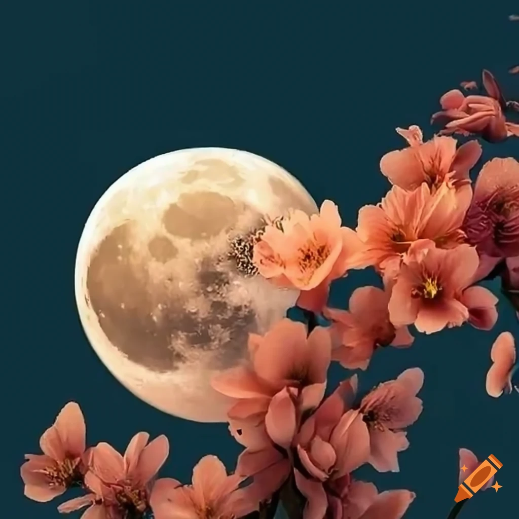 Peach-flowered moon illustration on Craiyon