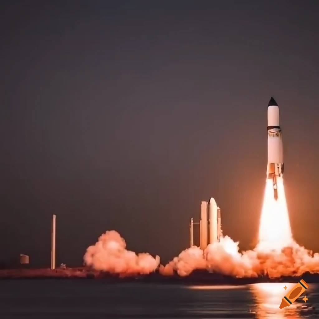 Vivid rocket launch with bright bold colors on Craiyon