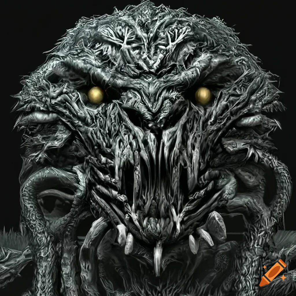 High contrast illustration of an eldritch hydralisk wolf head with ...