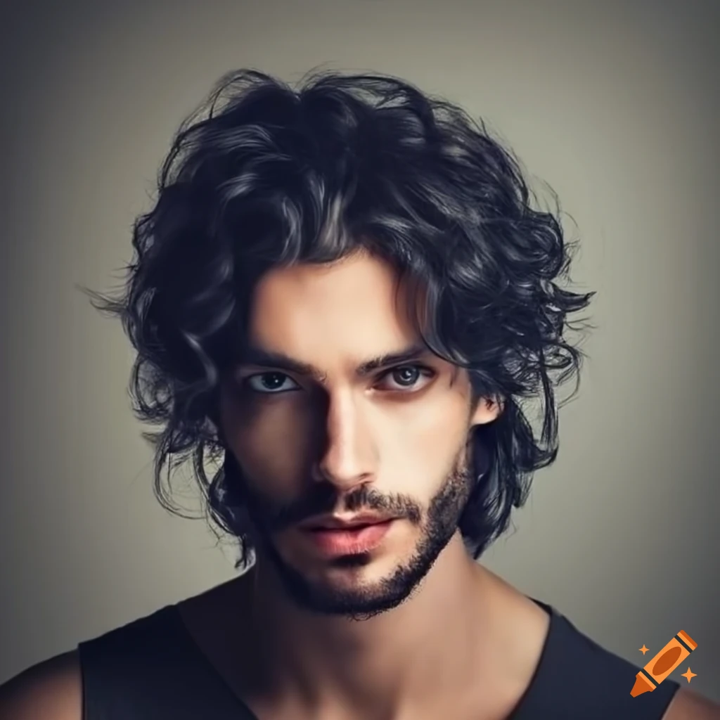 Attractive Italian man with wavy black hair and brown eyes on Craiyon