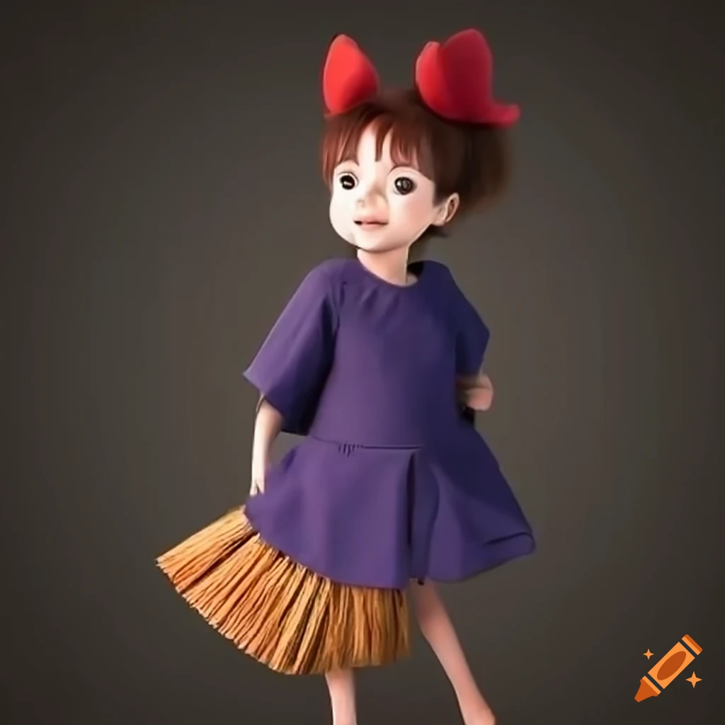 Realistic 3d rendering of kiki's delivery service riding a broom on Craiyon