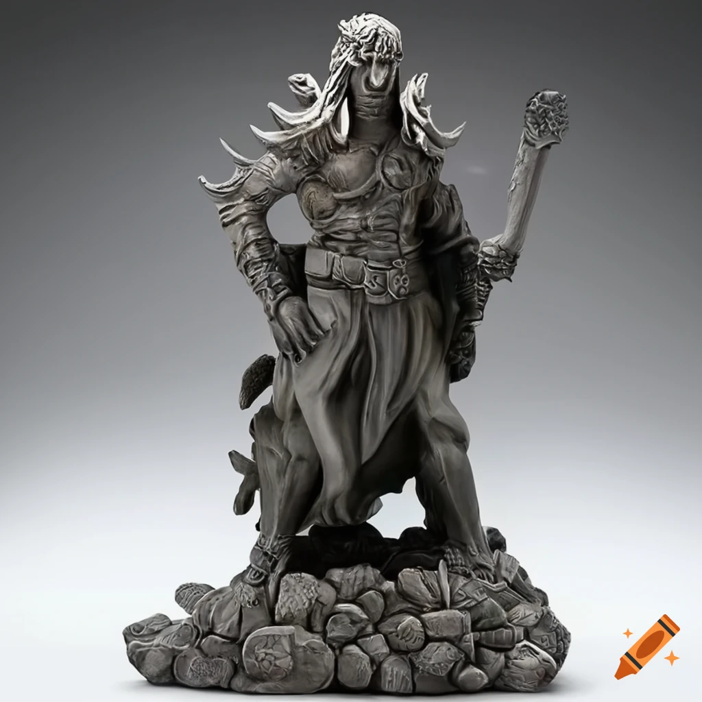 Fantasy stone warrior statue on Craiyon