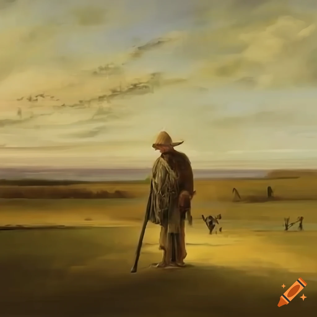 Andrew wyeth 4k painting of a farmer tending to fields in new england ...