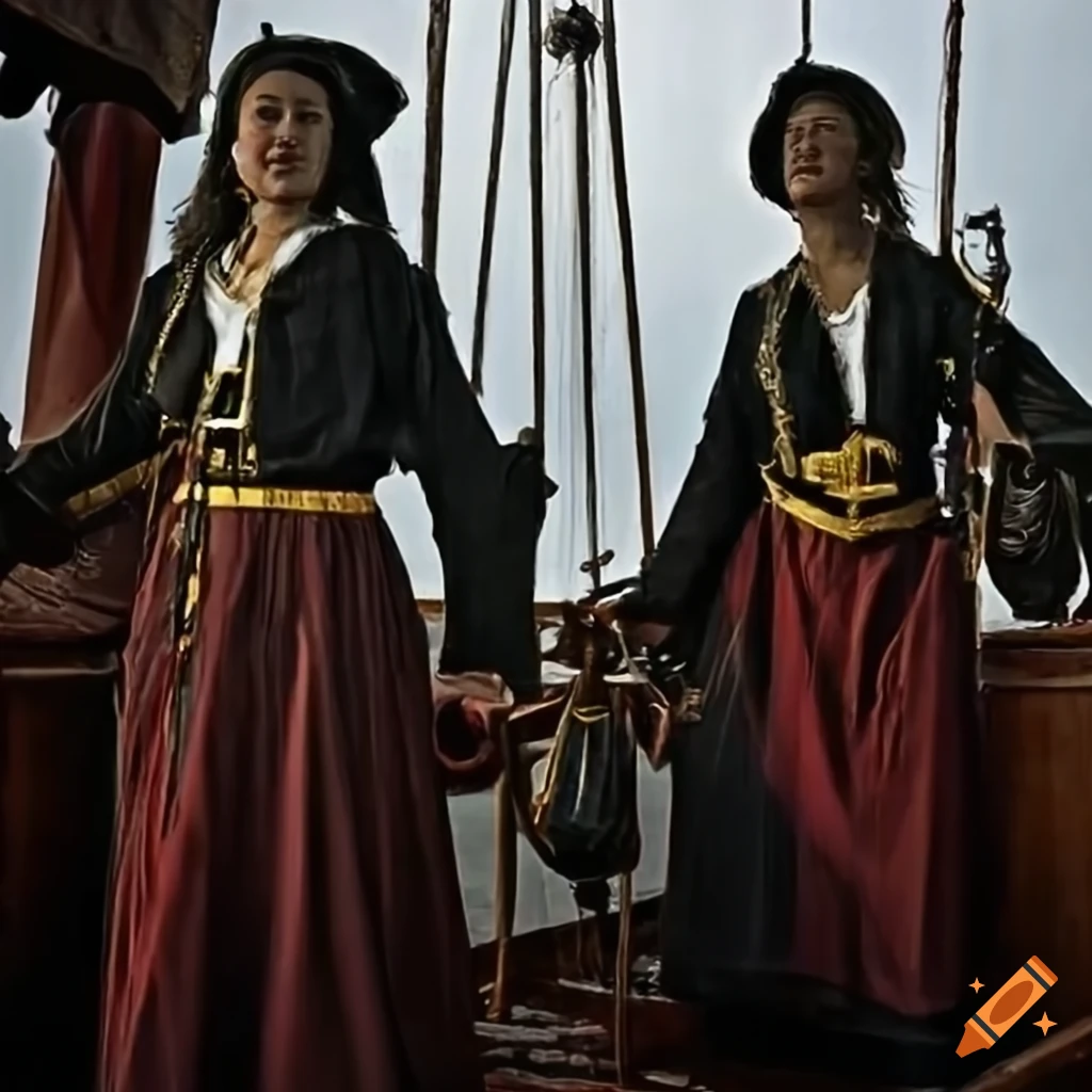 Two female pirates on a pirate ship on Craiyon