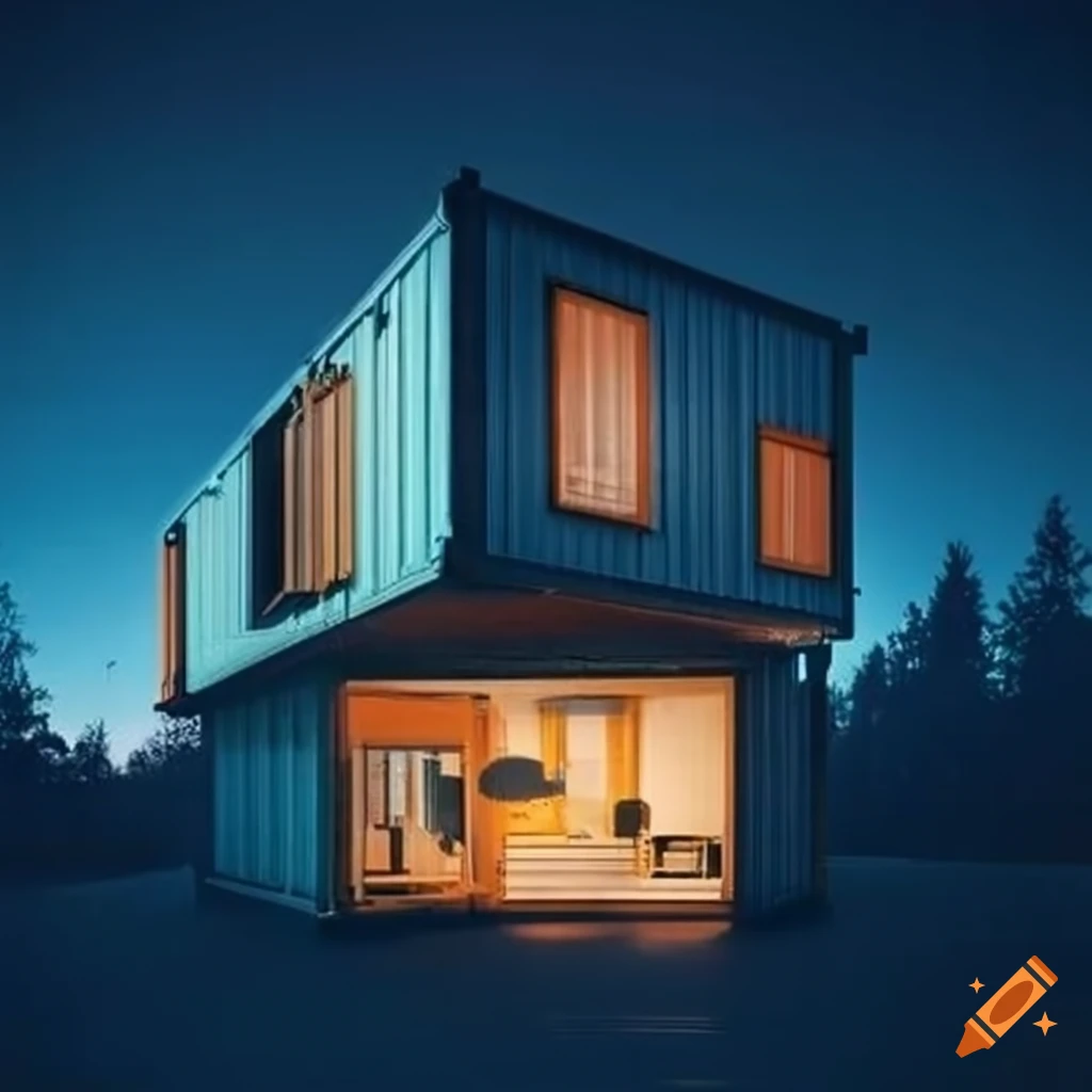 Modern pentagon-shaped house made of shipping containers from an aerial ...