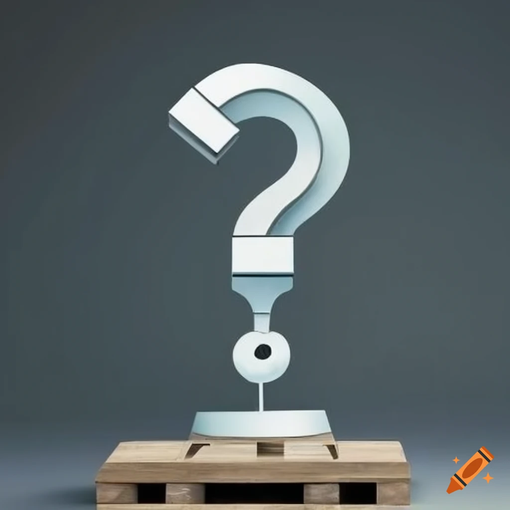 Question mark shaped trophy standing on a pallet on Craiyon