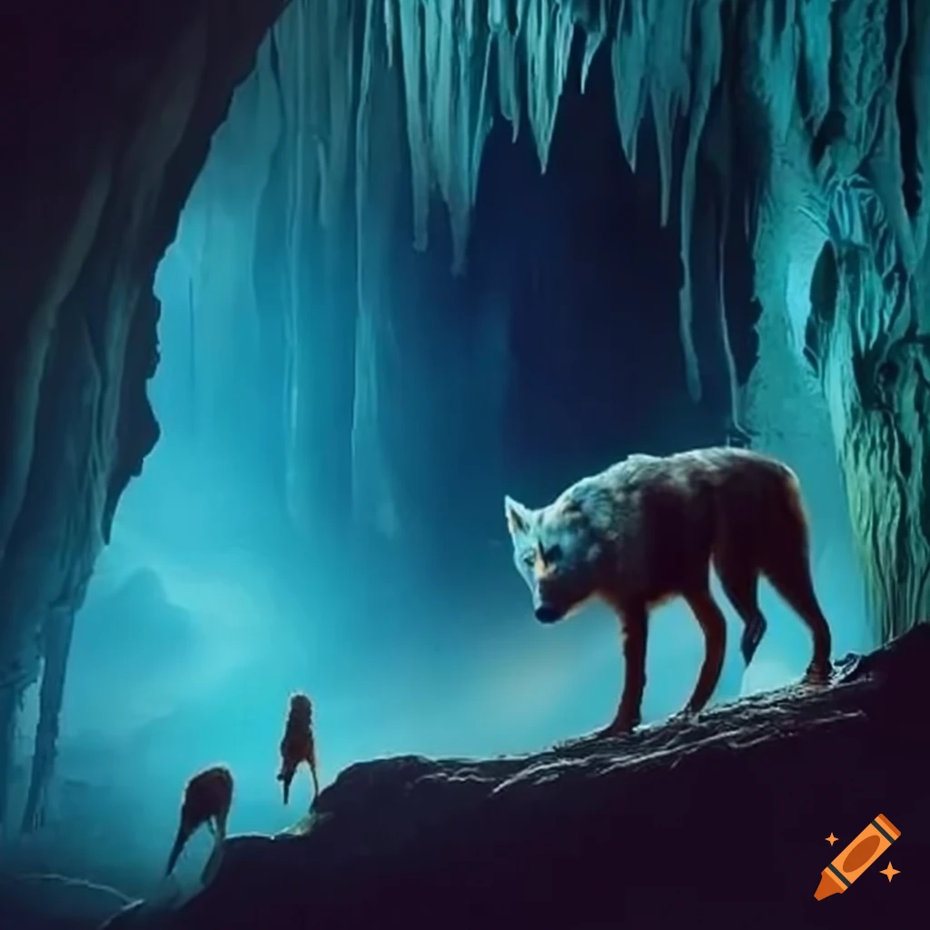 Wolves in a stalactite cave on Craiyon