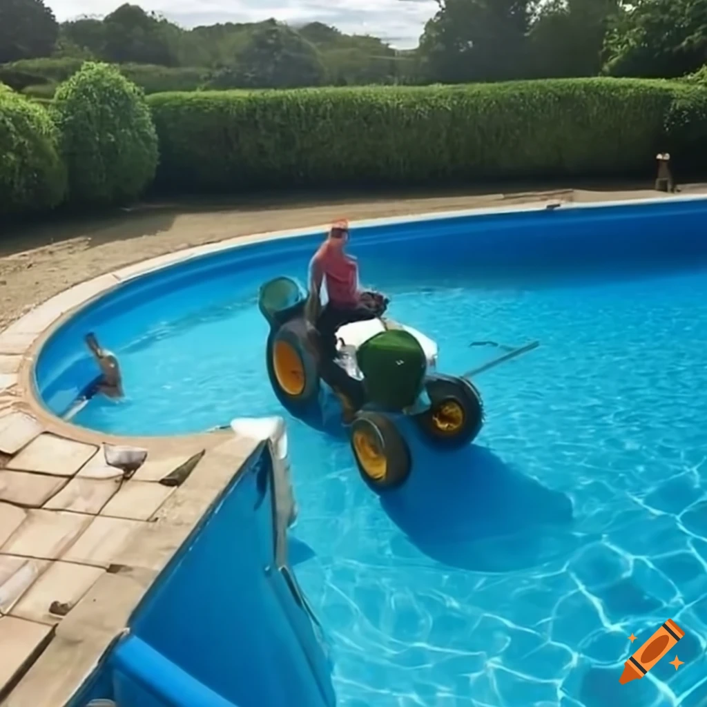Tractor driving on top of a swimming pool on Craiyon