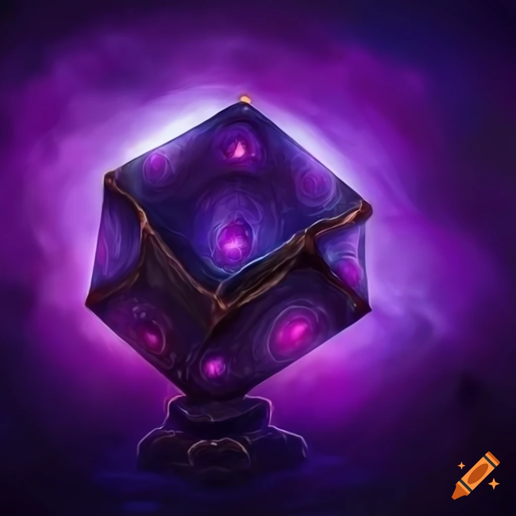 Purple magical artifact orb cube in fantasy art on Craiyon