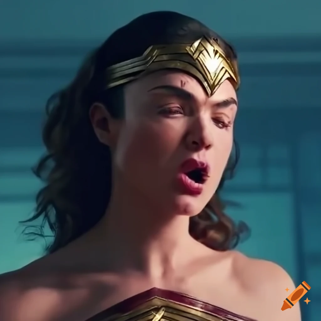 Bruised Wonder Woman fighter with dizzy expression on Craiyon