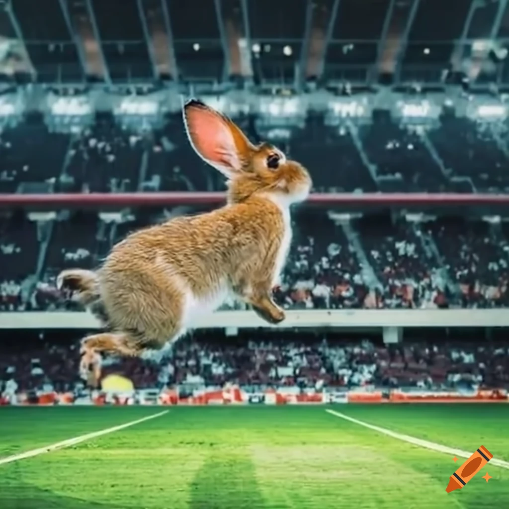 Rabbit jumping over a football stadium on Craiyon