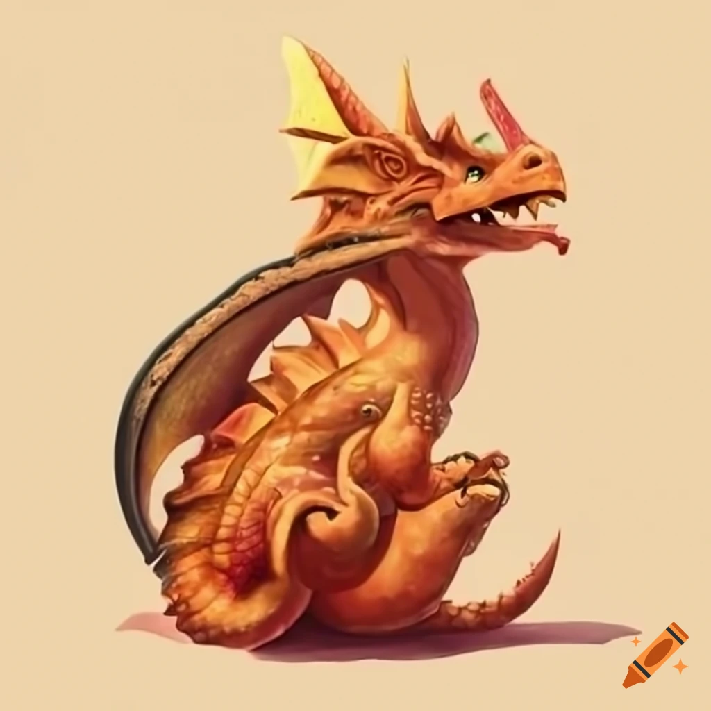 Illustration of a whimsical apple pie dragon on Craiyon