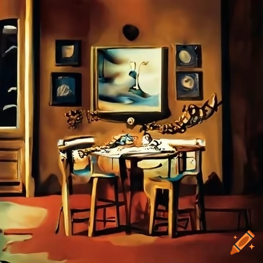Unusual cafe scene with people, inspired by salvador dalí on Craiyon