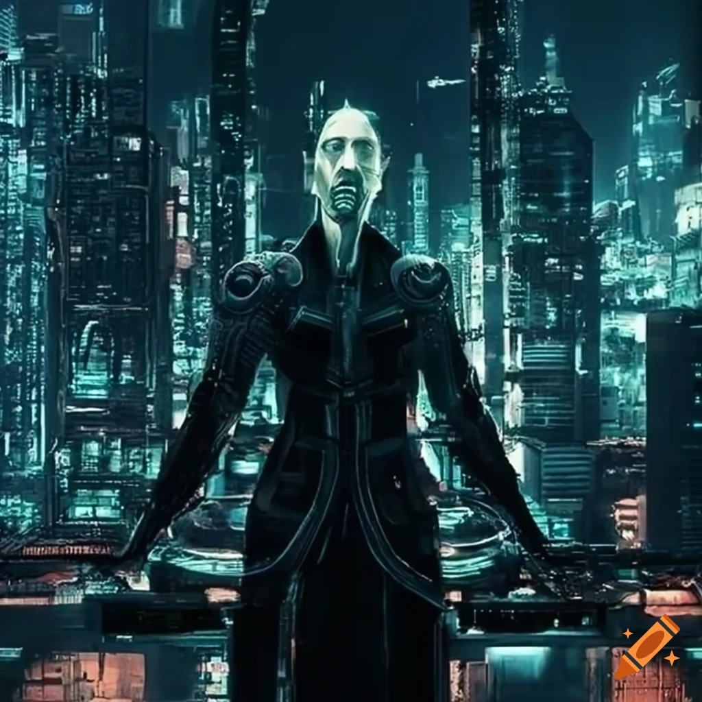 Futuristic cyberpunk machine city similar to the Matrix movie on Craiyon