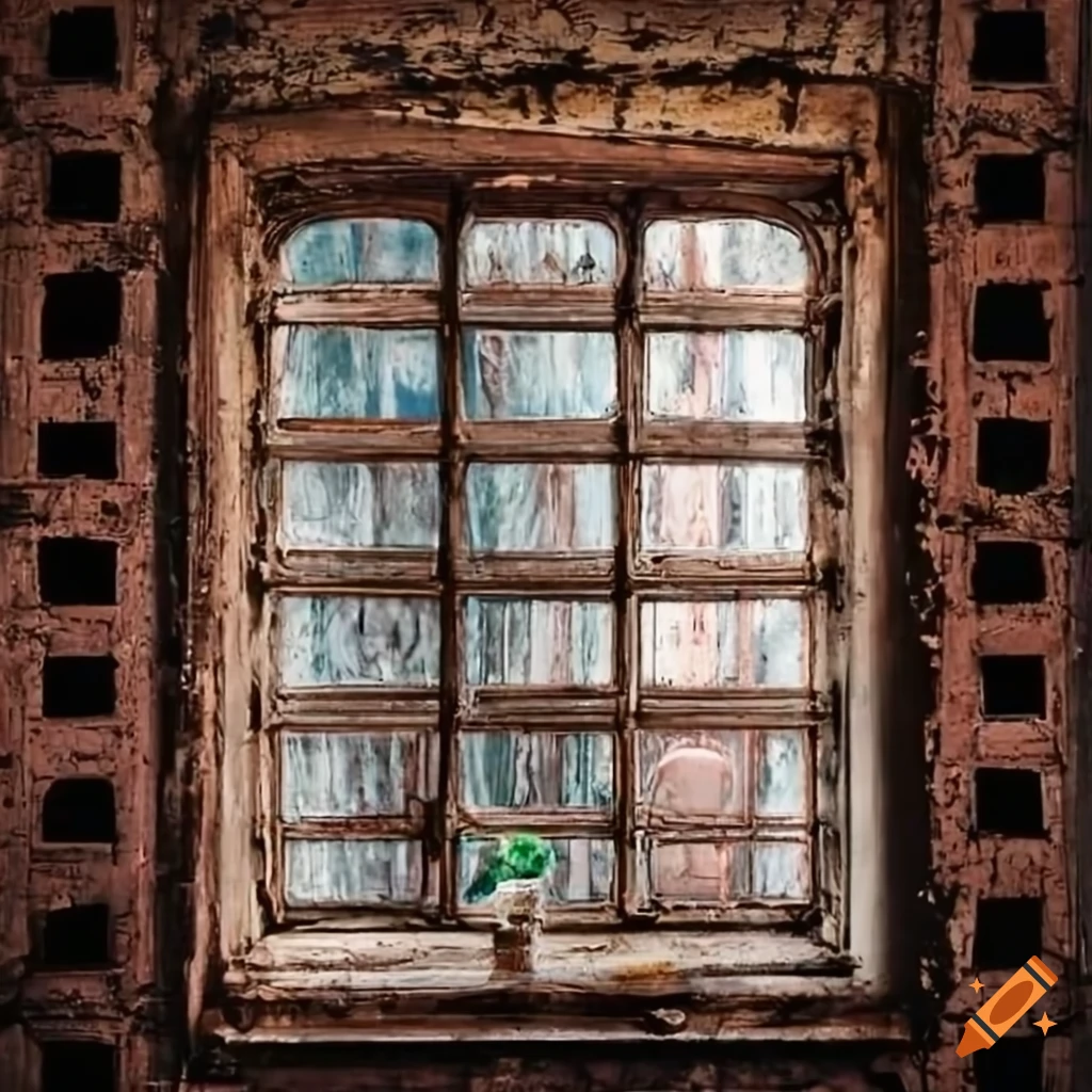 Interior front view of an old soviet window on Craiyon