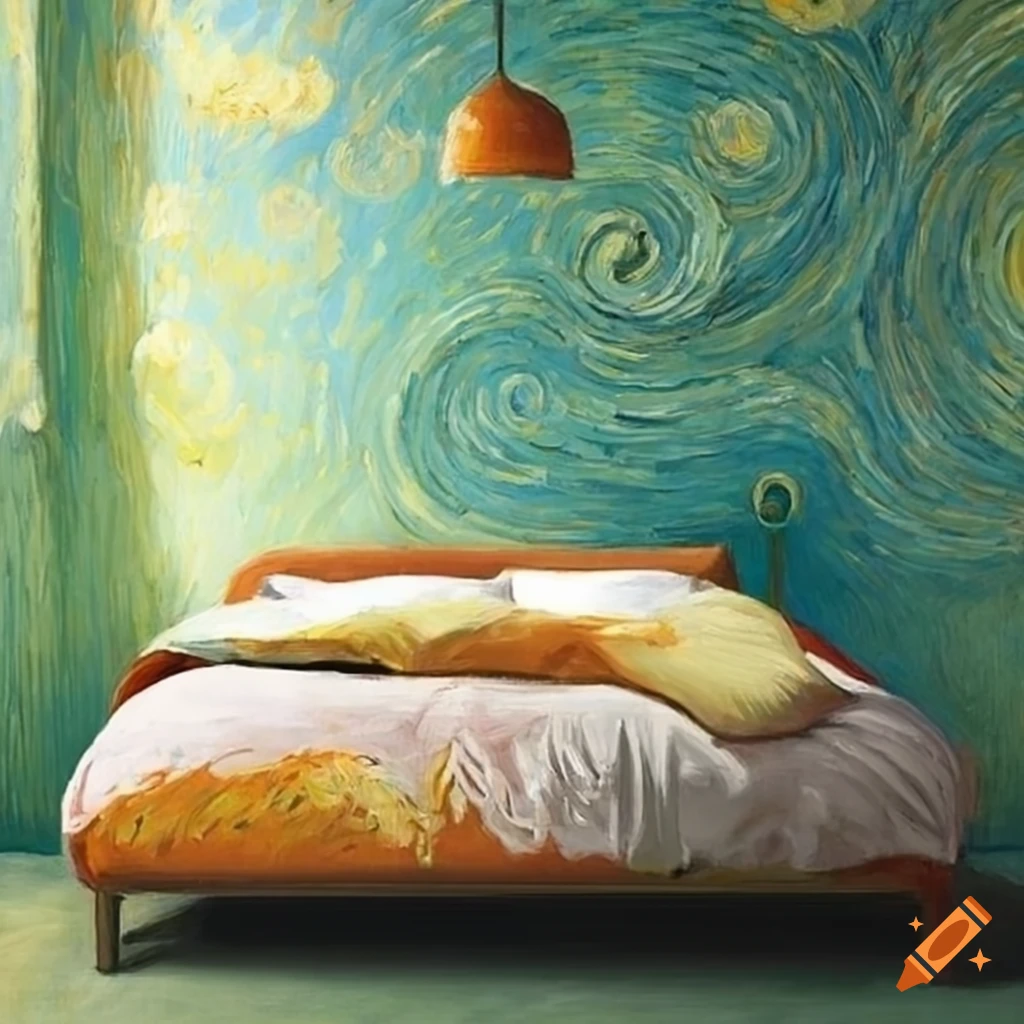 Comfortable soft bed in a van gogh style on Craiyon