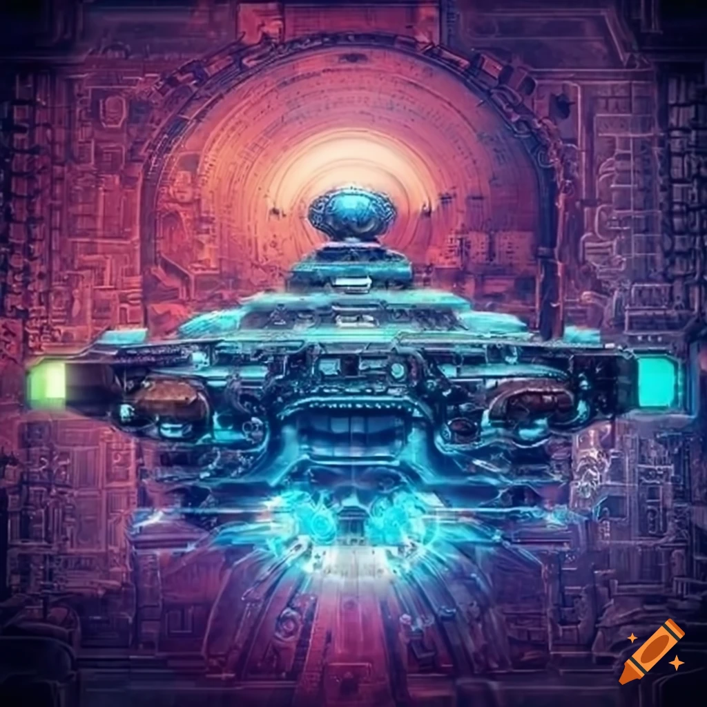 Surrealist spaceship and alien machines with unknown technology ...