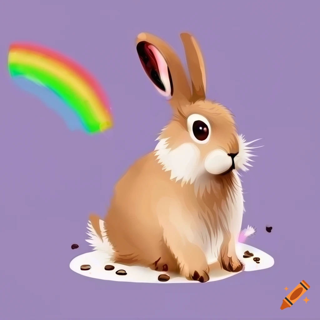 Illustration of a rabbit with a rainbow from its mouth and brown ...