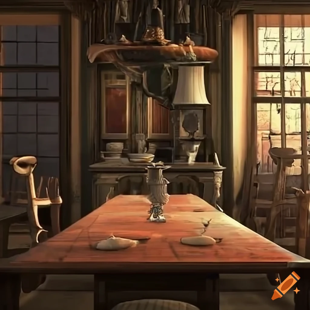 Animated dining table in an old house on Craiyon