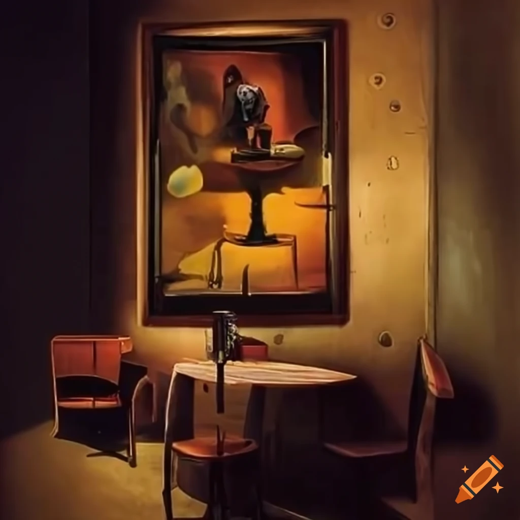 Unusual cafe scene with people, inspired by salvador dalí on Craiyon